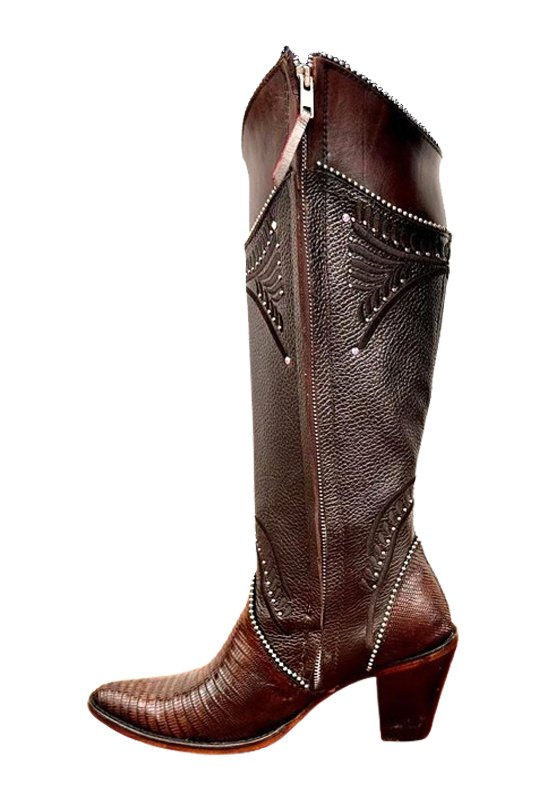 Botas Altas para Dama en Piel de Lizard Teju Color Maple - Diavoletto ...
